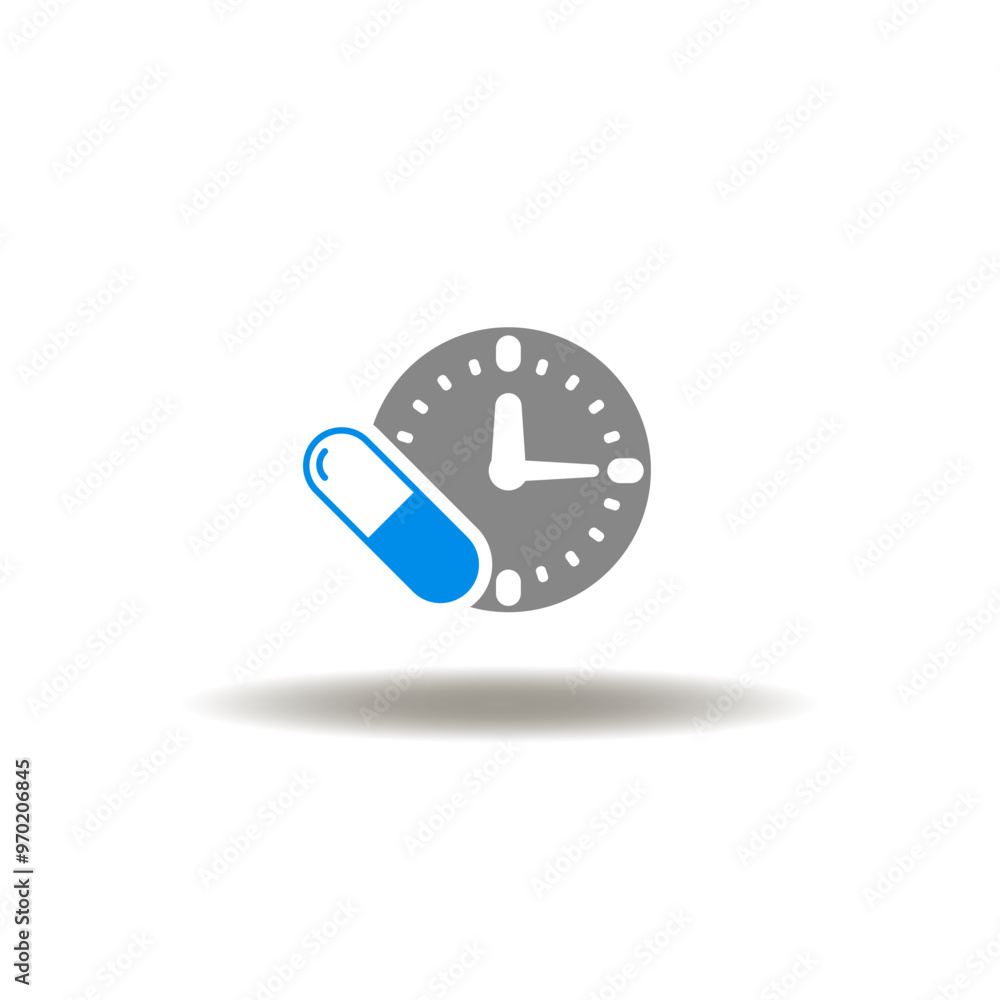 Vector illustration of clock and pill capsule. Icon of medical ...