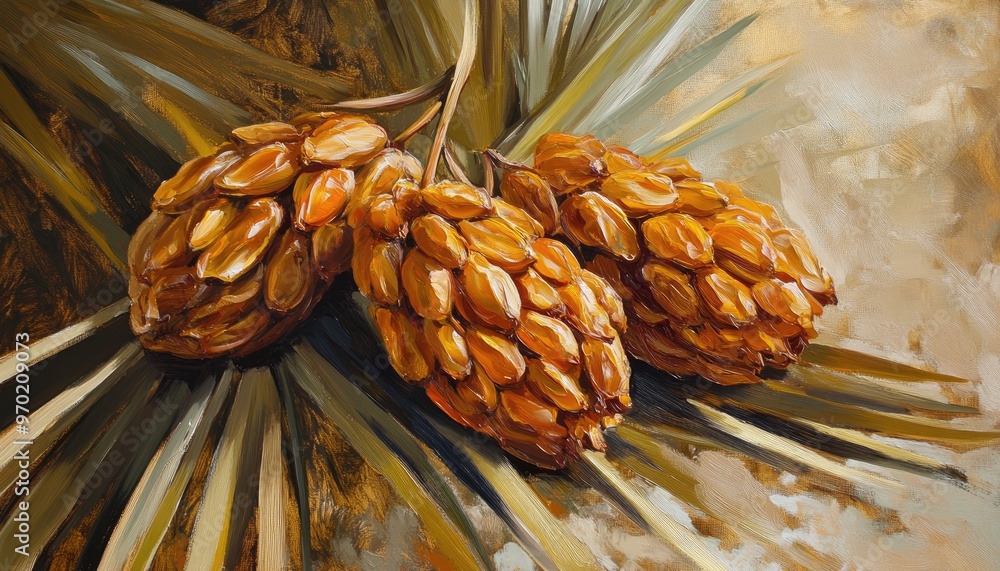 Oil painting depicting a type of date palm traditionally consumed ...