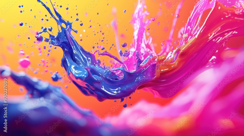 A vibrant ad with 3D liquid fonts that drip and flow like paint, full ...