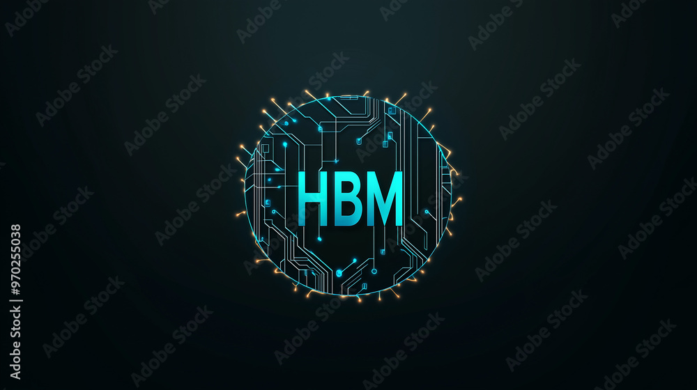 "HBM" letters glowing on dark background. Image of stacked high ...