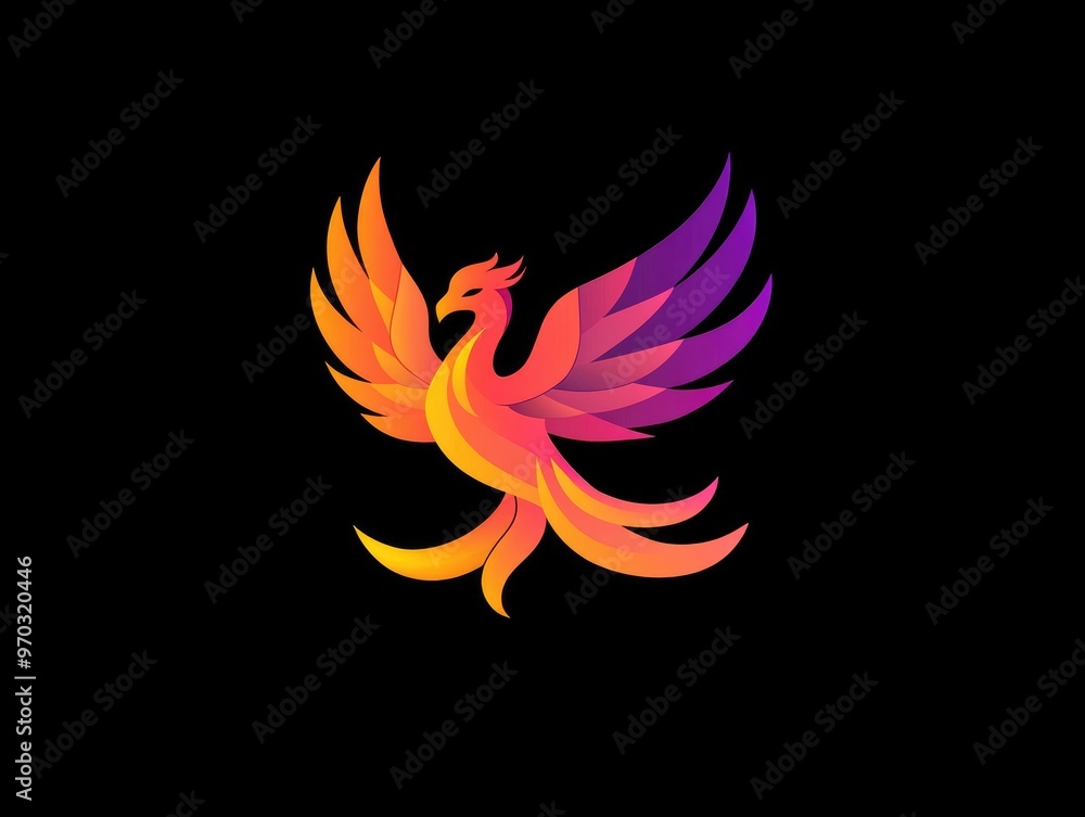 Стоковая иллюстрация «Fiery phoenix bird icon depicting a magical ...