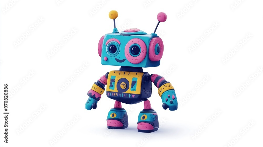Colorful cheerful robot character illustration in a creative design Di ...