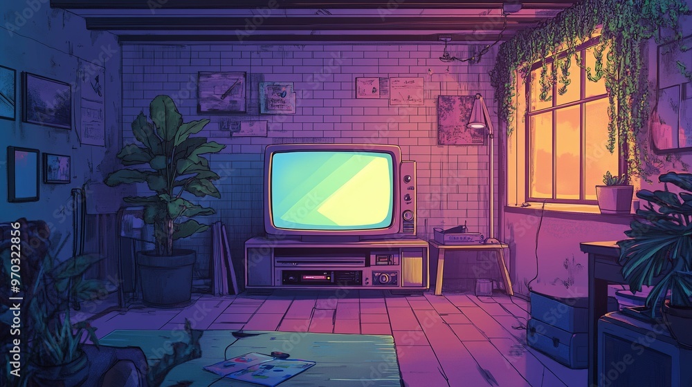 Lofi Cozy Retro Room with Vintage Old TV Television - Anime Style Cozy ...