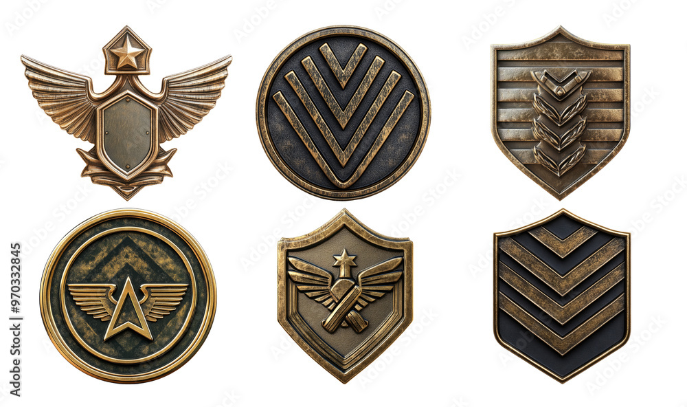 Set of Vintage Military Ranks and Emblems with Copper and Bronze ...