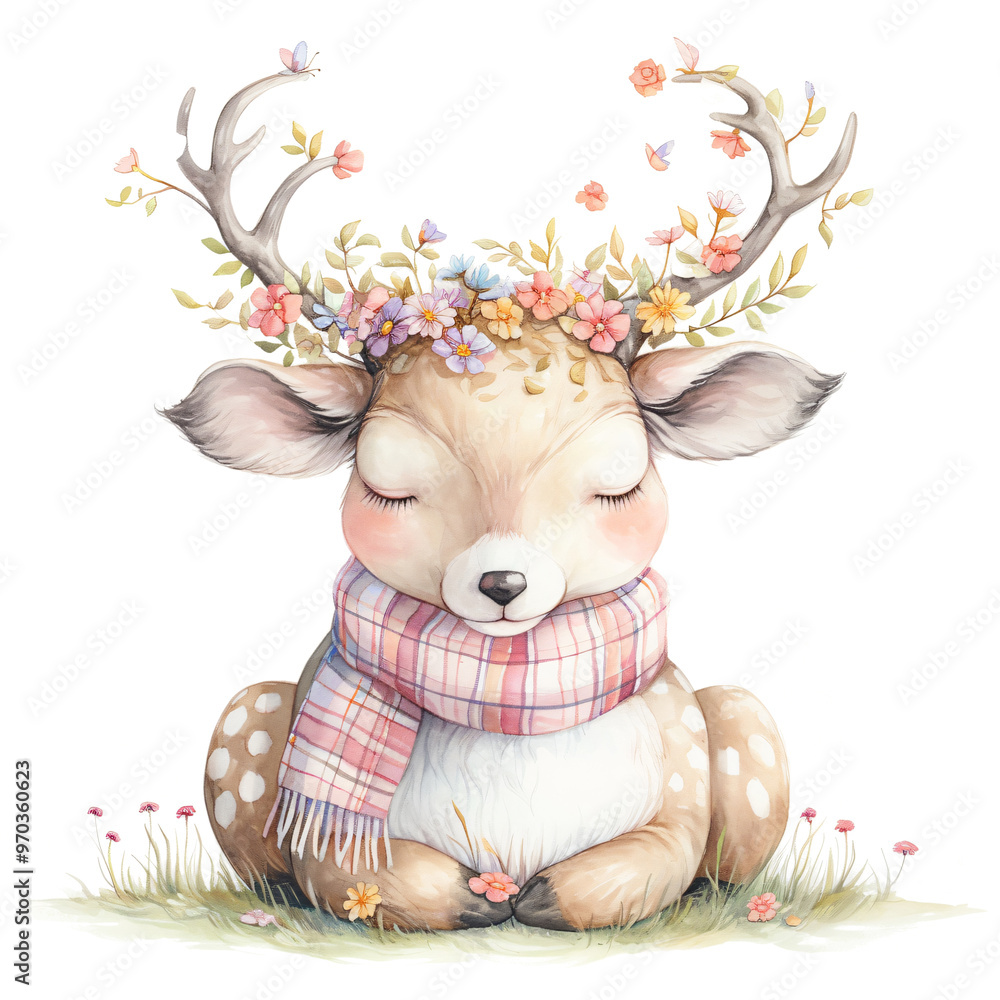 Flower Deer Clipart, Reindeer, Cute Deer, Printable Watercolor clipart ...