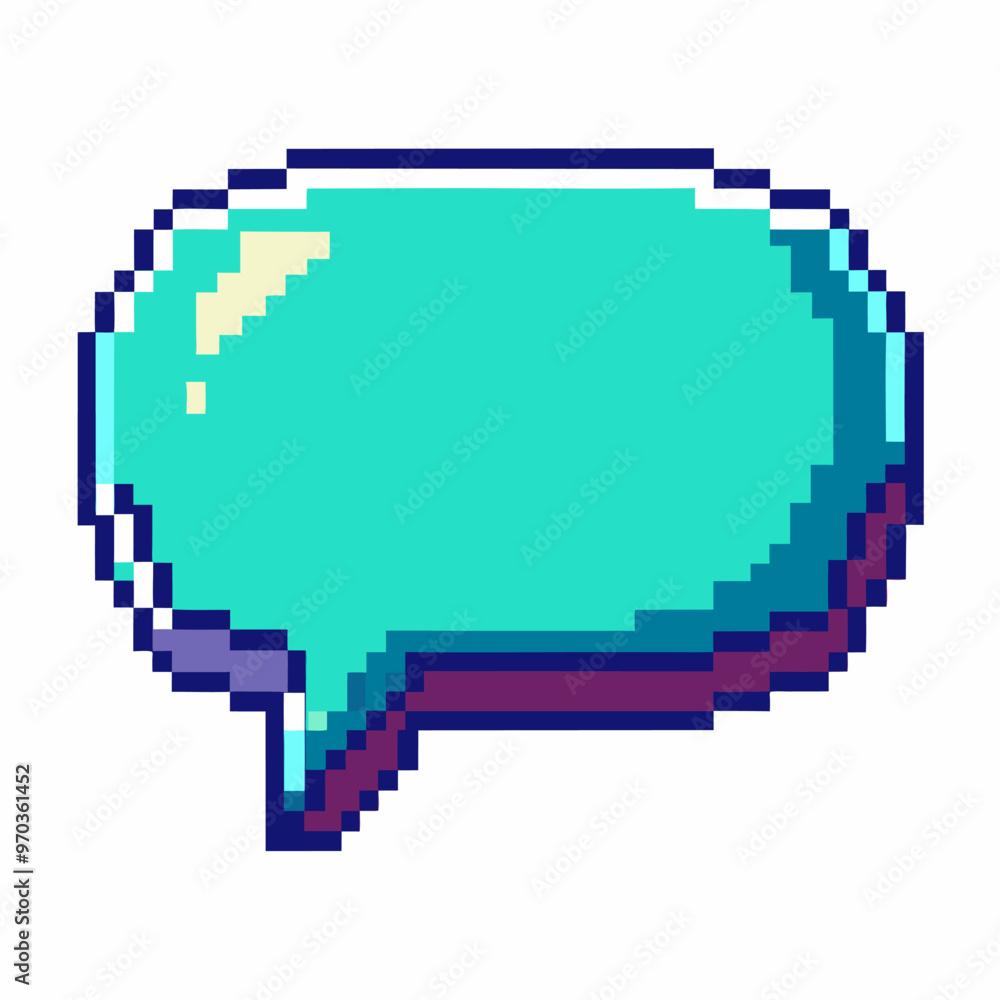 Retro 8 Bit Pixel Art Chat Bubble Icon in Bright Teal Color with ...
