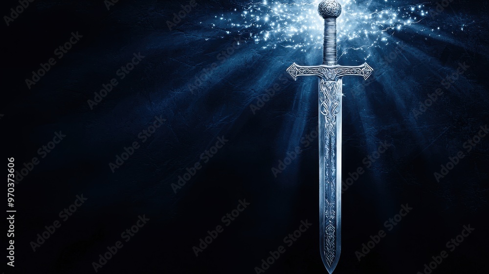 Medieval Sword with Magic Light Effect Fantasy Weapon Dark Background ...