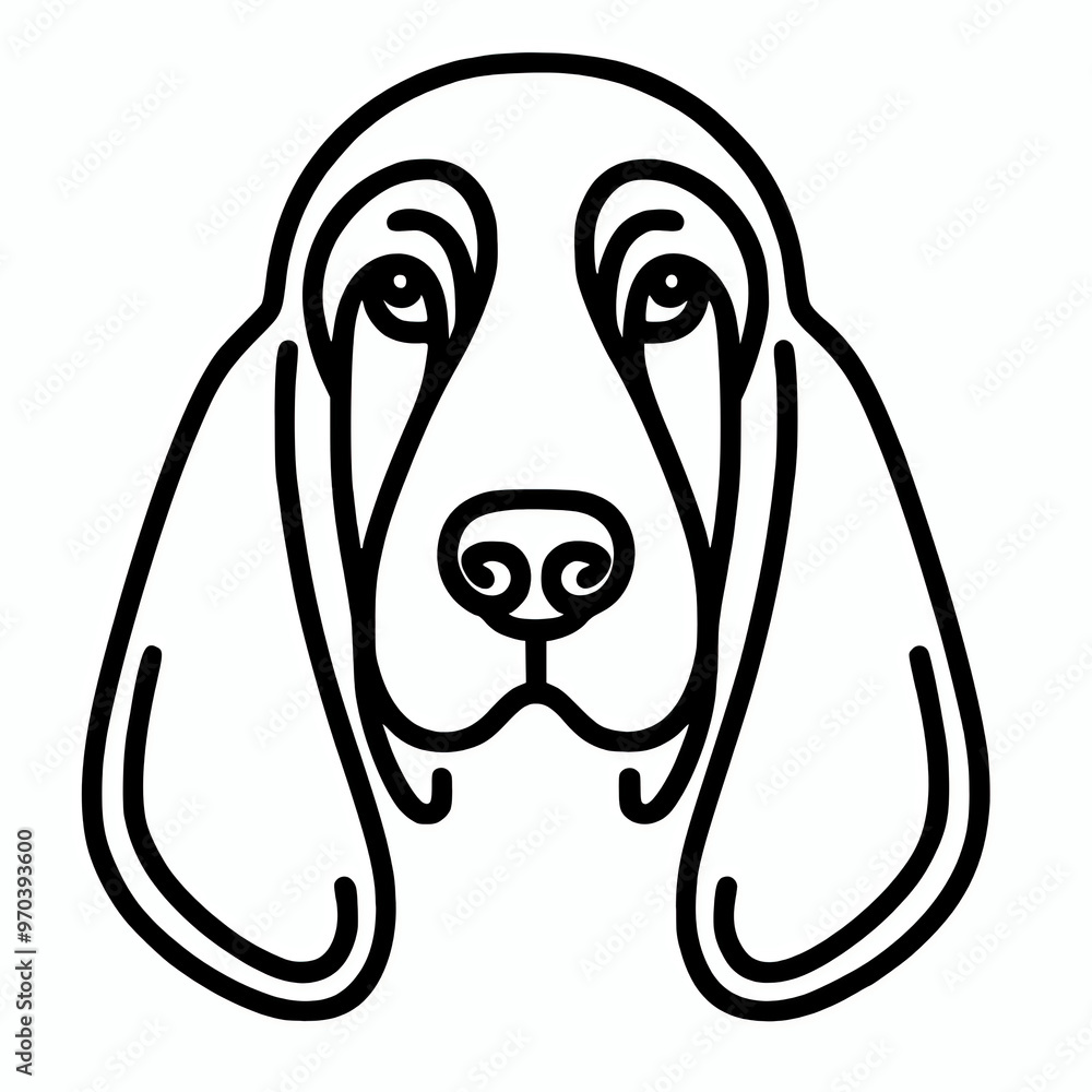 Basset hound line art face vector silhouette outline illustration on ...