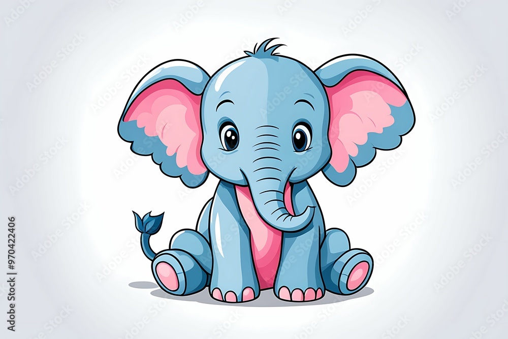 Stock-Illustration „Cartoon illustration of a blue baby elephant with ...