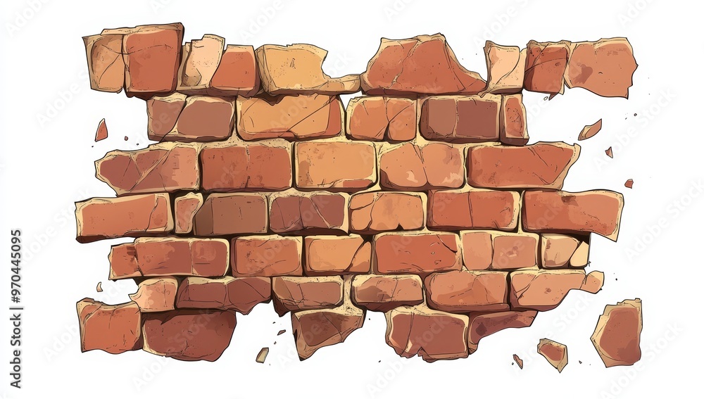 Cartoon brick wall with missing bricks. Stock Photo | Adobe Stock