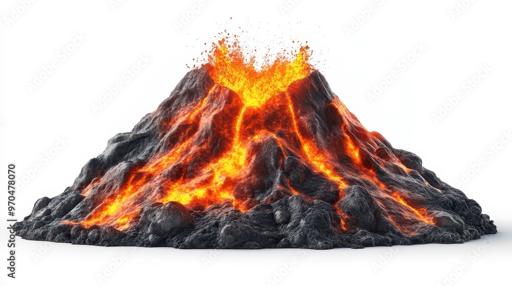Volcanic eruption clipart, element, 3D illustration, realistic ...