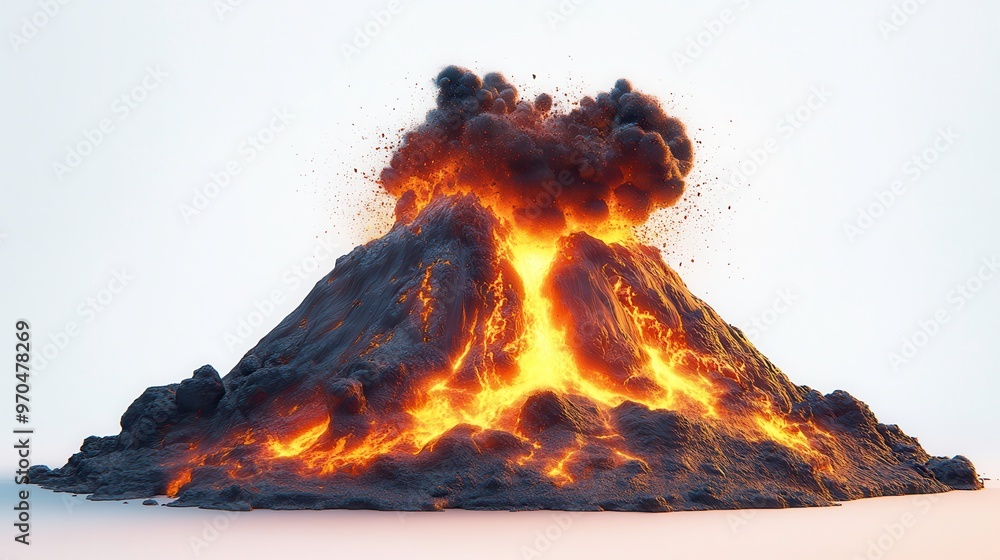 Volcanic eruption clipart, element, 3D illustration, realistic ...