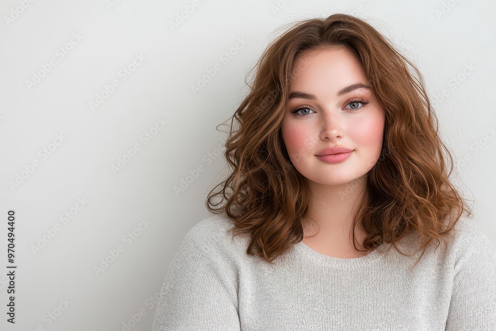 Overweight woman posing gracefully against white studio background ...