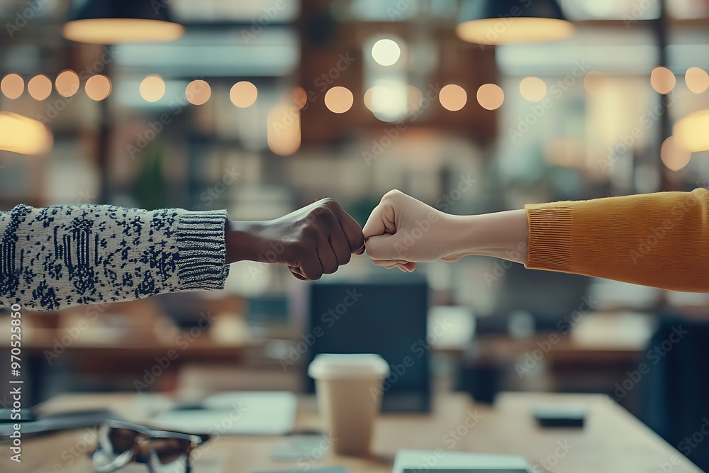 black People, hands and fist bump in workplace for teamwork ...