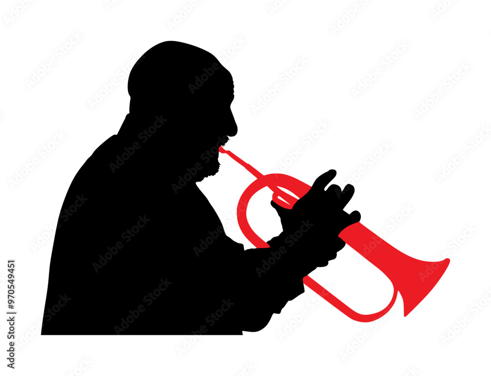 Musician man play trumpet on stage vector silhouette illustration ...