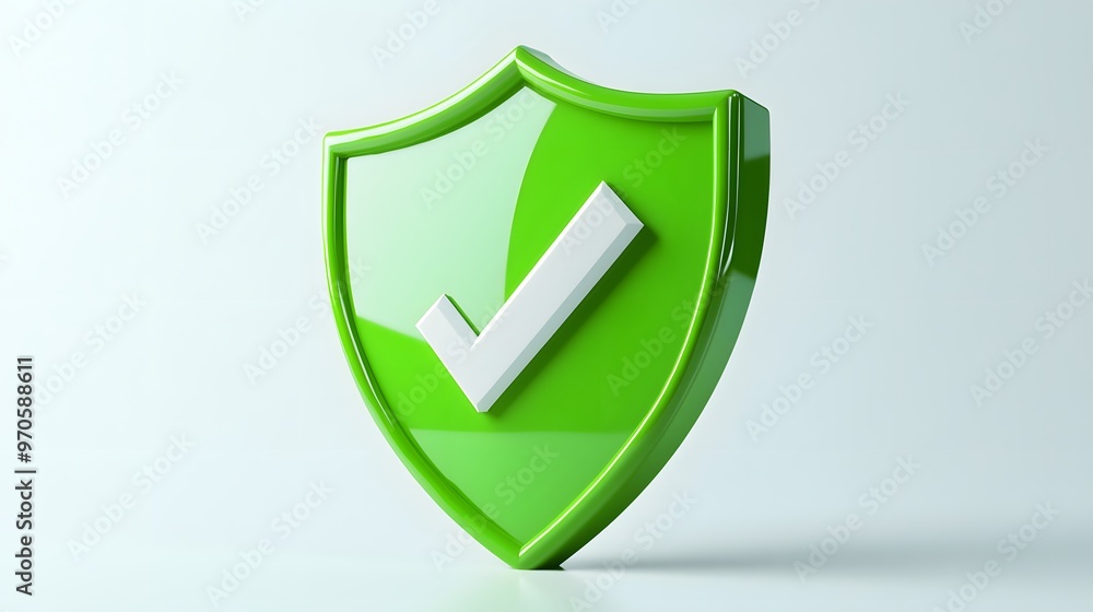 cartoon 3d Icon safety shield check mark perspective . green symbol security safety icon ...