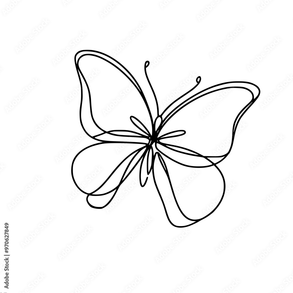 single line vector drawing of a butterfly with smooth symmetrical wings ...