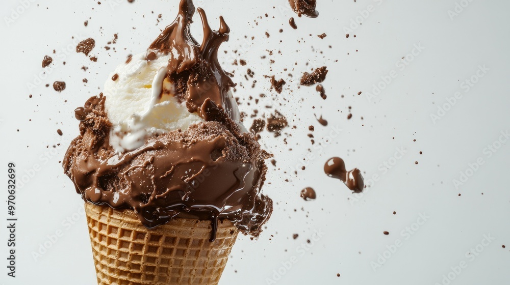 Fun and explosive visual of a chocolate ice cream cone bursting, with ...