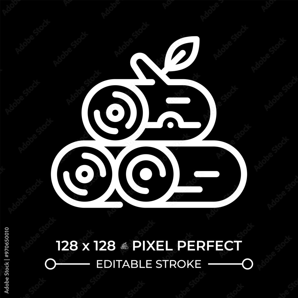 Logging white linear icon for dark theme. Tree cutting. Timber wood ...