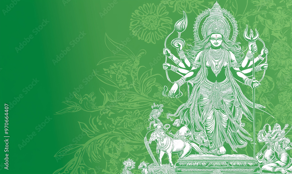 Vector illustration of Arch Durga Puja background in green color with a ...