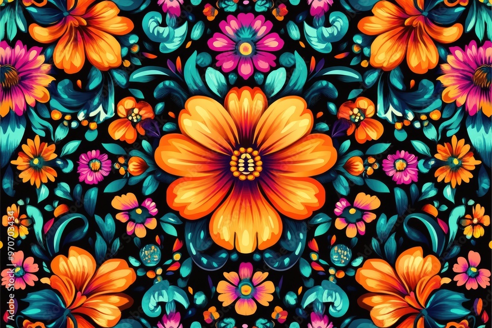 bright vector seamless pattern in mexican style Stock Photo | Adobe Stock