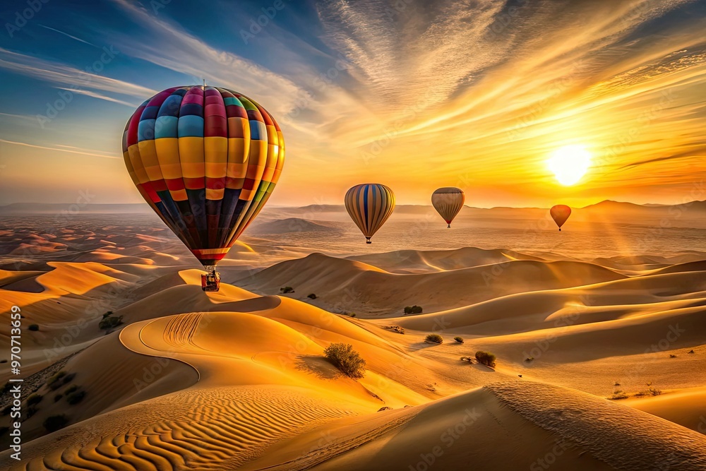 Ethereal hot air balloon ride above the Arabian Desert, with a ...