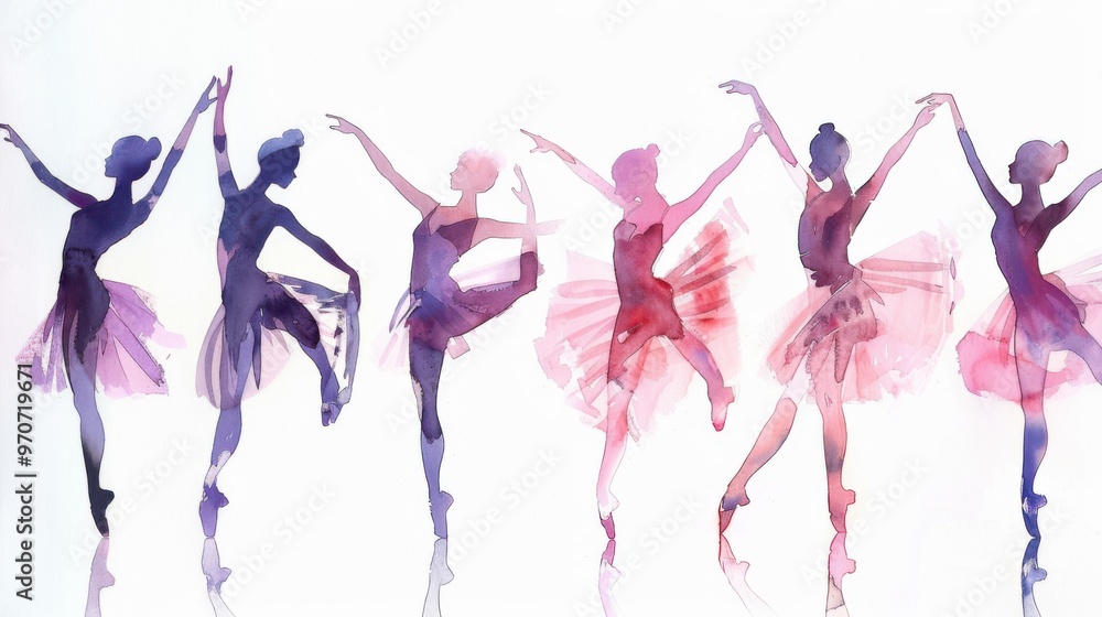 watercolor paintings shows the progression of different ballet poses ...
