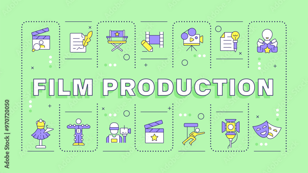 Film production green word concept. Movie making, filming ...