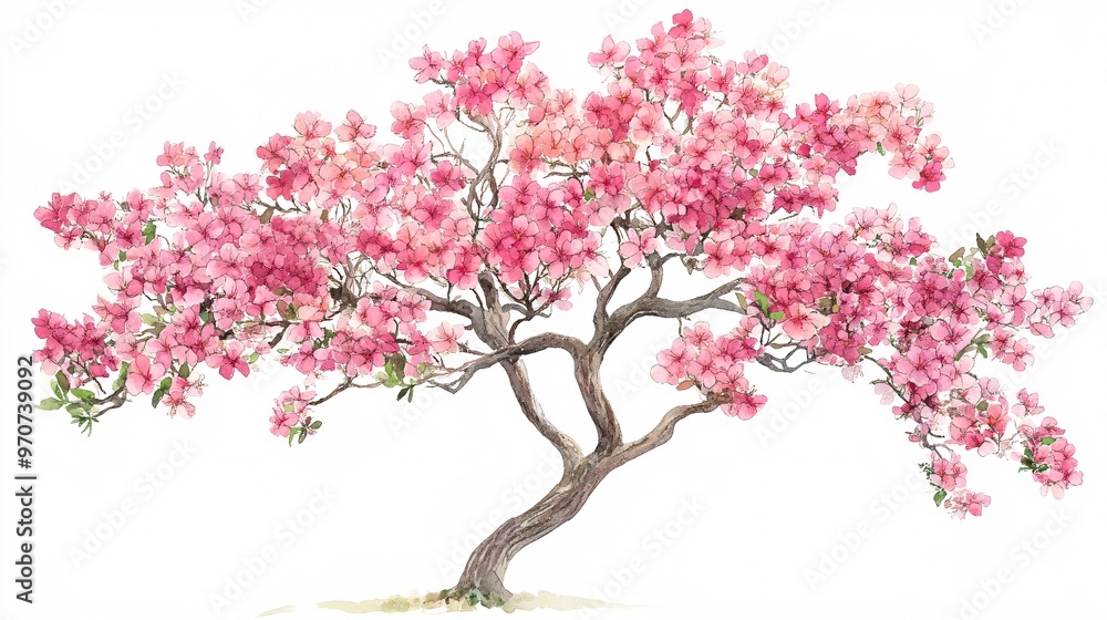 18. Vector watercolor blooming flower tree side view isolated on white ...