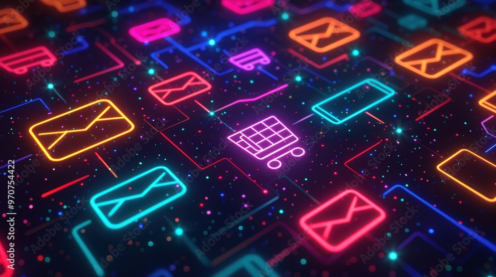 Cosmic Marketplace, a vibrant constellation of shopping symbols ...