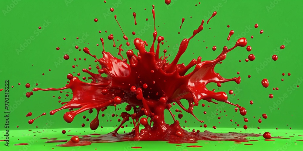Animated blood splatter in slow motion on a green screen background ...