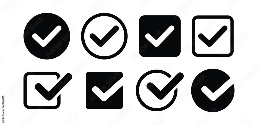 checkmark symbol sign icon vector design flat black white color simple ...