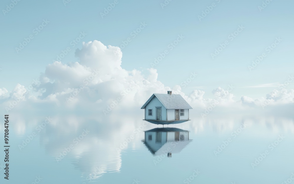 How does the floating house image evoke a sense of nostalgia, making ...