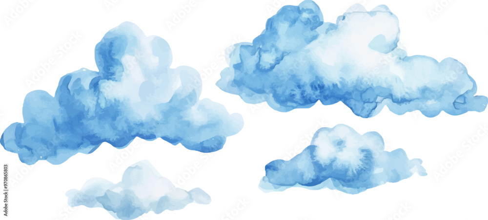 Watercolor blue clouds clipart, white background Stock Vector | Adobe Stock