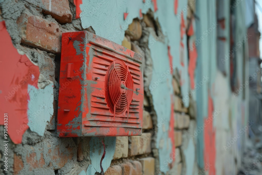 Photo of old earthquake alert sensor on wall, showcasing seismic ...
