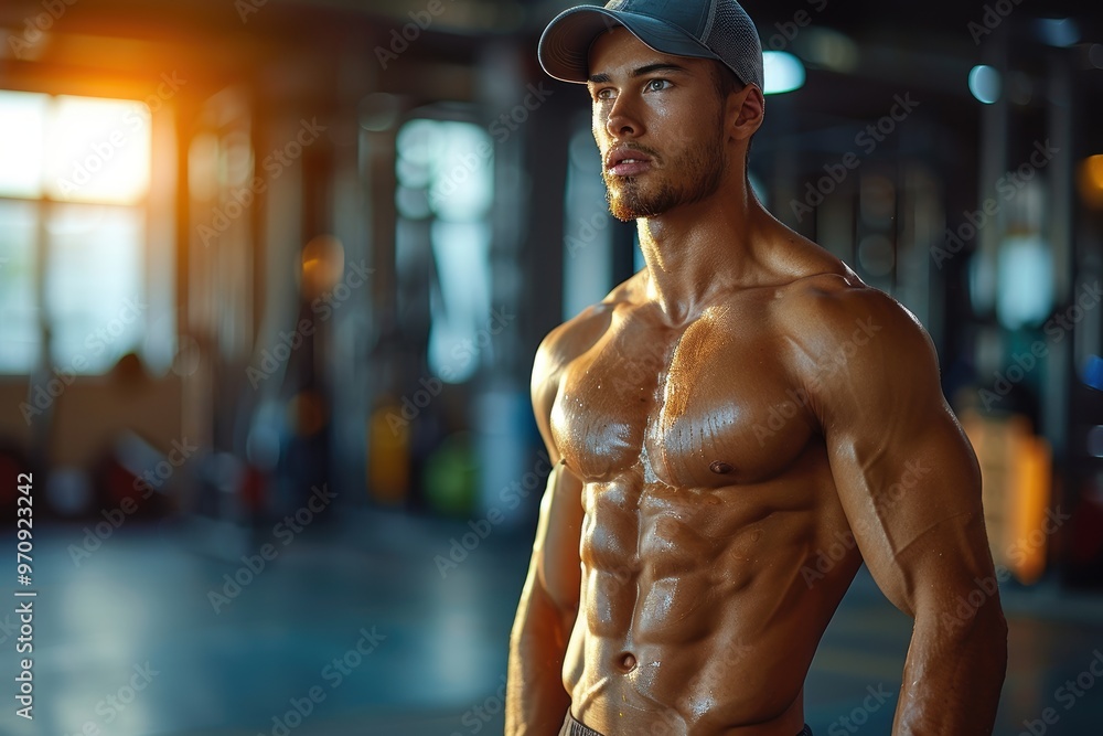Hombre en forma enseñando su cuerpo en el gimnasio. Deporte y vida ...