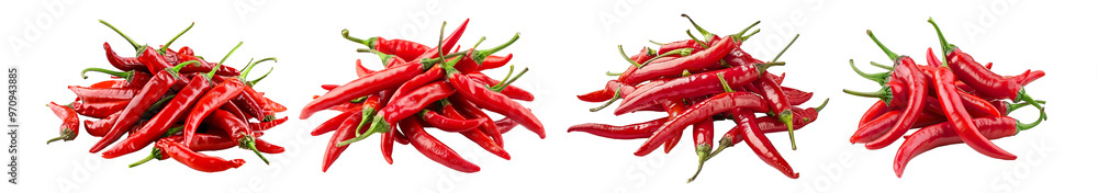 Pack of pile of chili peppers Set isolated against a transparent ...