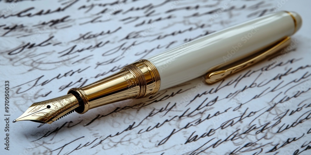 Fountain pen on top of handwritten letters written in cursive font ...
