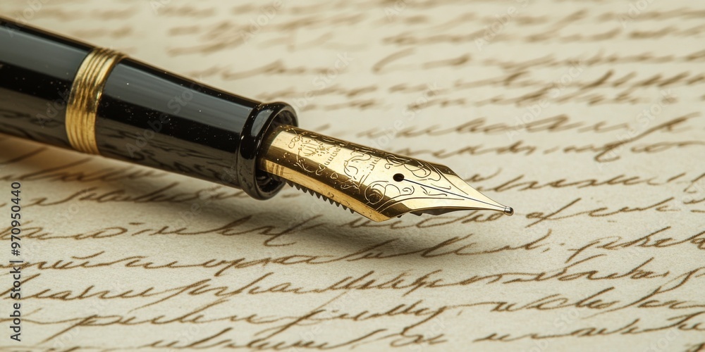 Fountain pen on top of handwritten letters written in cursive font ...