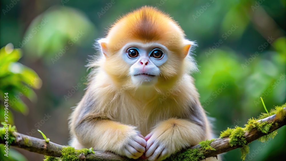 Adorable snub-nosed monkey, with its distinctive flattened face and ...