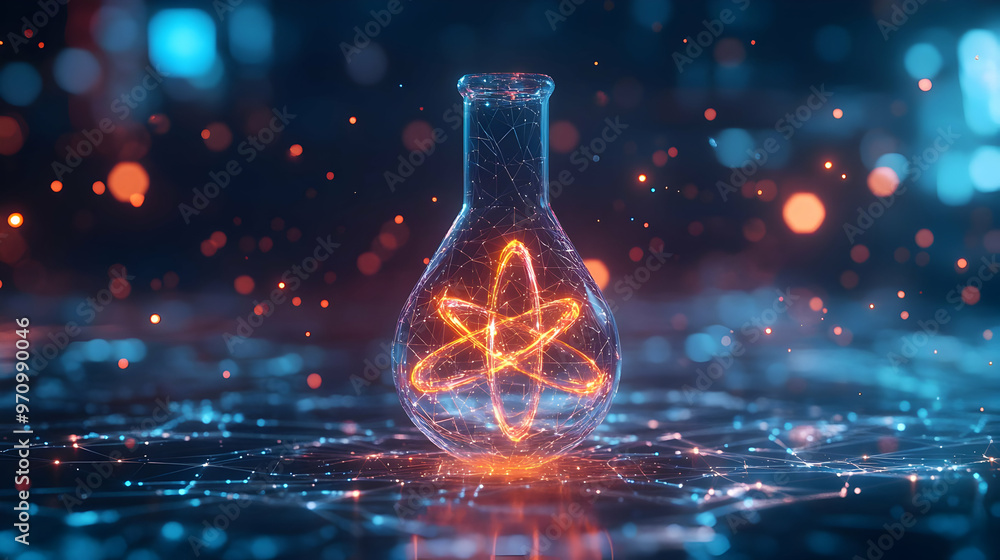 Glowing Atomic Structure in Beaker, Abstract Science Background ...