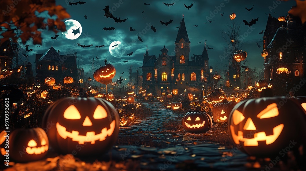 Spooky Zoom backgrounds for a virtual Halloween party. Stock Photo ...