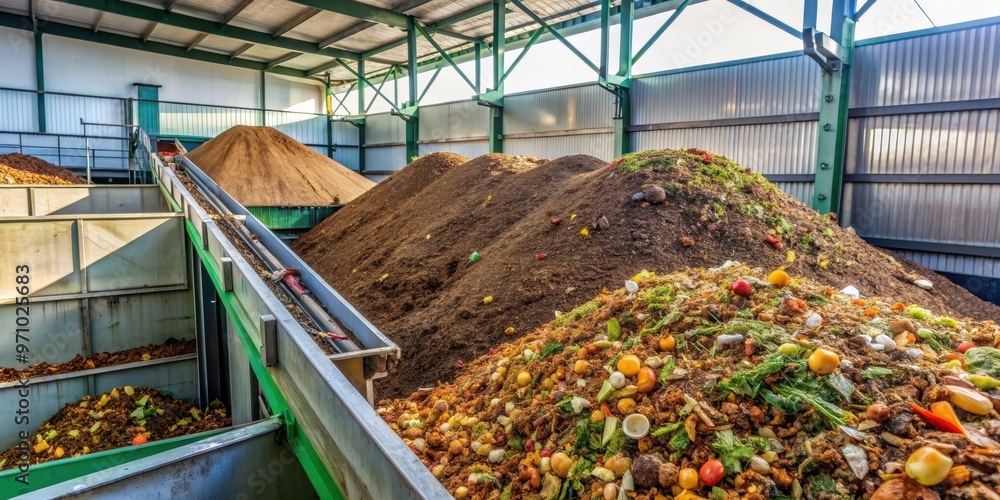 Composting facility processing organic waste into nutrient-rich soil ...