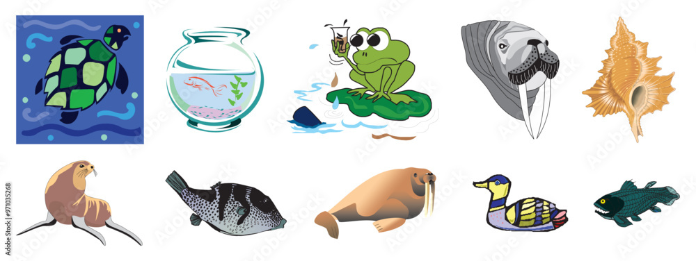 Water Sea Creaters fishes fish seahorse Tortoise Sea Lion star Animals ...