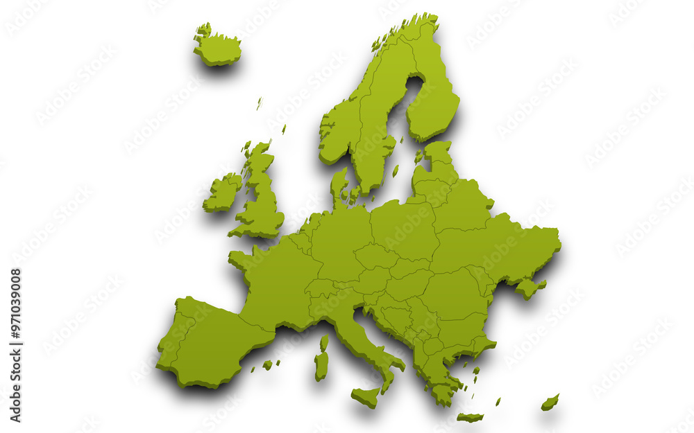 3d render map of Europe all Country with borders and regions, Europe ...