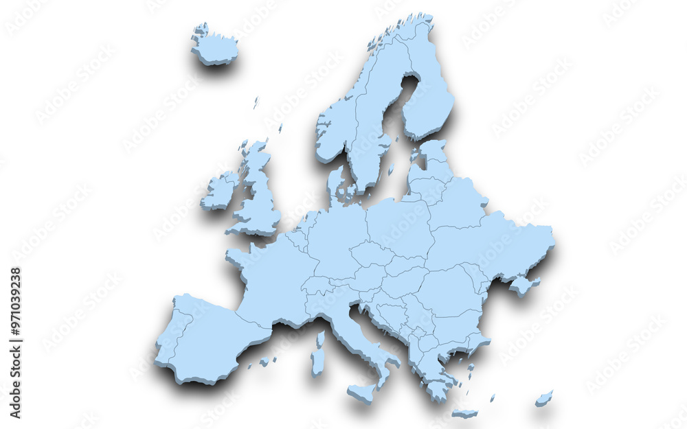 Stock-Illustration „3d render map of Europe all Country with borders ...