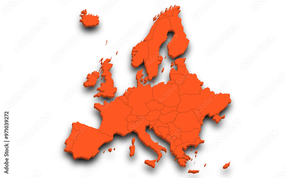 3d render map of Europe all Country with borders and regions, Europe ...