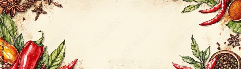 Rustic Indian dhaba menu template with handdrawn spice illustrations ...