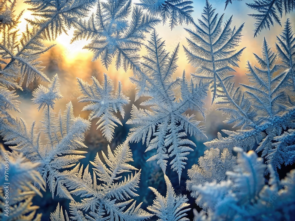 Intricate patterns of frost on a winter windowpane reveal a stunning ...