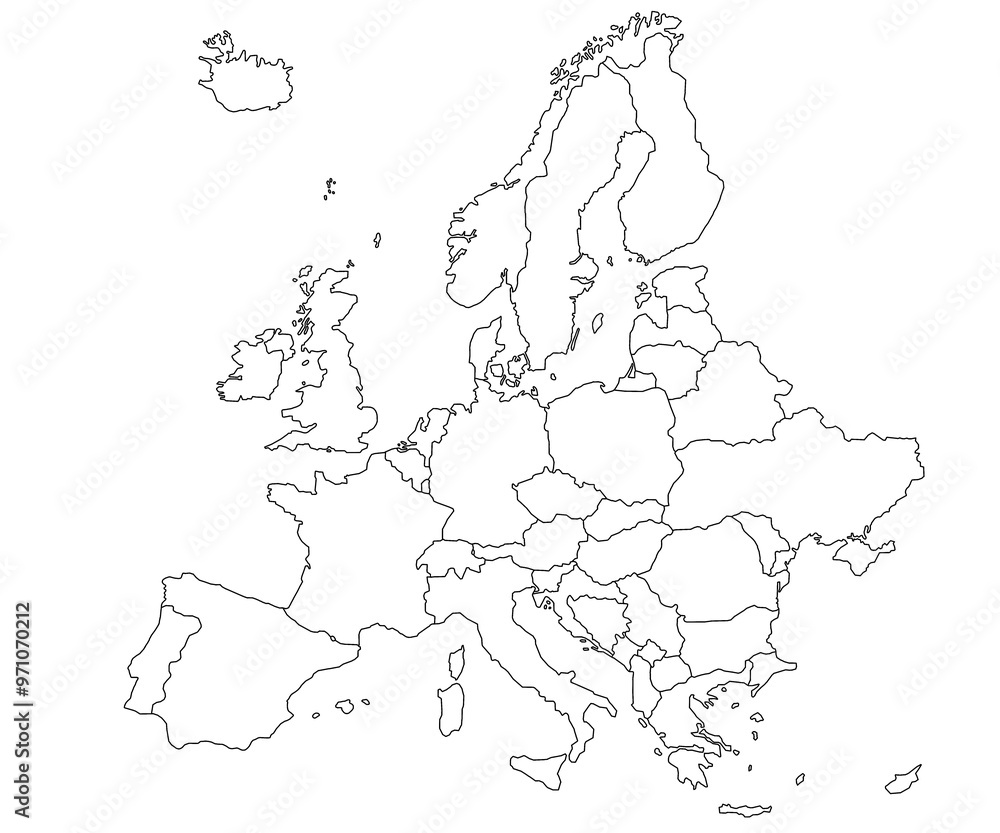 Europe map outline. sketch line art map of Europe with countries ...